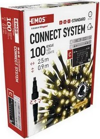 Propojovací vánoční řetěz bez zdroje EMOS Connecting D1CW01 ZY1441 100LED krápníky 2,5x0,9m teplá bílá