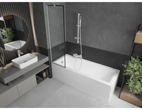 Mexen Next, vanová zástěna 1-křídlová 50 x 150 cm, fixní křídlo, 6 mm čiré sklo s černým vzorem, bílý profil, 895-050-000-00-70-20