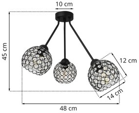 Stropní svítidlo CRYSTAL TRIO, 3x černé křišťálové stínítko