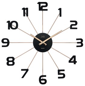 Designové černé rose gold paprskovité kovové hodiny JVD HT072.3 s číslicemi