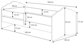 ADRK Postel CASIMO CAT, CH-Cas-Barr-Cat-160-E030, 160x80 cm se zábradlím a matrací, bílá/grafika