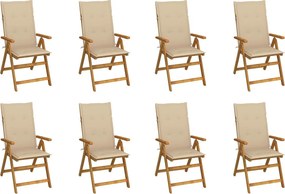 vidaXL Skládací zahradní židle s poduškami 8 ks masivní akácie [3075059] Barva: Béžová