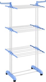 HOMCOM Věžový sušák 73 x 64 x 177 cm výsuvný s kolečky 4 úrovně pro vnitřní i venkovní použití ocelově modrý