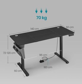 Elektricky nastavitelný psací stůl Vasagle Foral 140 cm černý