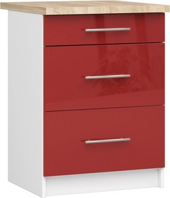 Kuchyňská skříňka Olivia S60 3SZ bílá/červený lesk