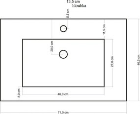 Keramické umyvadlo zápustné Rea Dafne 70 bílé