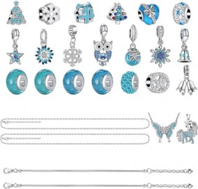 Adventní kalendář BLUE DIAMONDS s náramky, řetízky a přívěsky, modrá/stříbrná