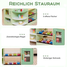 Costway Dětský dřevěný obchod s bočním pultem – 89 × 57 × 80 cm, zelený