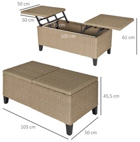 Outsunny rozkládací polyratanový zahradní stolek ocelový khaki 103x50x45,5cm pro zahradu a terasu | Aosom.de
