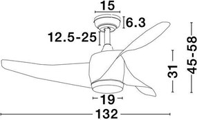 NV 5267611 Stropní ventilátor se světlem BREEZE matná černá / sklo 3ABS dřevěné listy LED 18W 3000K - NOVA LUCE
