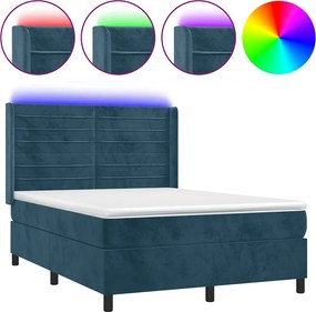 Box spring postel s matrací a LED tmavě modrá 140x200 cm samet 3139629