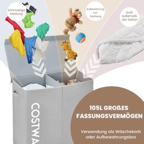 Costway 115 L 2 přihrádky koš na prádlo z netkané textilie s – 62 × 31 × 60 cm