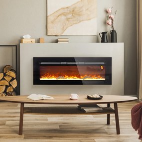 HOMCOM Elektrický krb s nástěnným držákem a dálkovým ovládáním, umělé polena a krystaly, výkon 1800W, černá 820-422V92BK