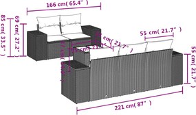 6dílná zahradní sedací souprava s poduškami hnědá polyratan 3222302