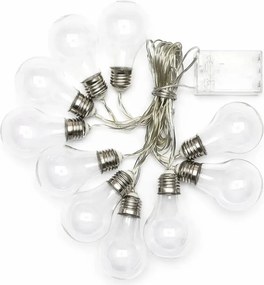 LED párty světla na baterie 5 m, 10 teple bílých diod, průhledné baňky, transparentní, 3× AA, IP20 interiér