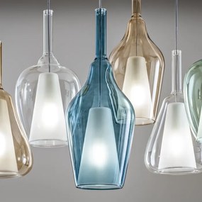 Designové závěsné svítidlo Gea Luce Ofelia S/10 Barva skla: Transparentní modré sklo, Barva montury: Bílá