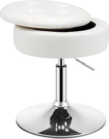 Costway Stolička na make-up s úložným prostorem otočná o 360° z umělé kůže bílé