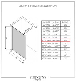 CERANO - Sprchová zástěna Walk-in Onyx L/P - černá matná, grafitové sklo - 100x200 cm
