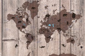Tapeta mapa na dřevěném podkladu - 225x150 cm