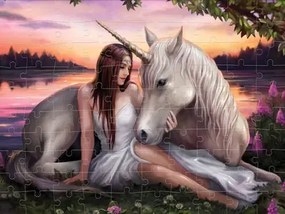 PRIME 3D Puzzle Dívka a jednorožec / 100 dílků / 31 × 23 cm / holograf