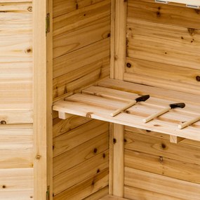 Dřevěný zahradní skříň Outsunny - Úložný shed s 2 dveřmi, policí a zdviženými nohami pro terasu a patio 83x40x92 cm - Přírodní