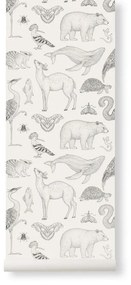 Ferm Living Tapeta Katie Scott Animals, off-white