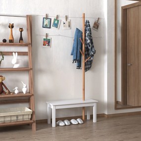 HOMCOM Stojan na kabáty ve tvaru stromu s lavicí, moderní, 6 háčků na zavěšení oblečení a tašek do chodby a vstupu, bambus a MDF, 80x30x180 cm | Aosom