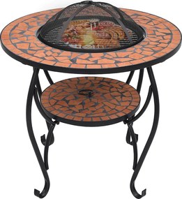 vidaXL Mozaikový stolek s ohništěm terakota 68 cm keramika