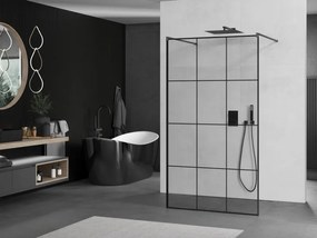 Mexen Kioto, sprchová zástěna Walk-In 100 x 200 cm, 8mm čiré sklo černý vzor, ​​grafitový profil, 800-100-002-95-77