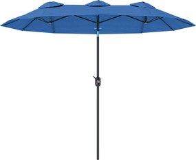 Slunečník, zahradní slunečník, sklápěcí, s ruční klikou, větrná stříška, polyester+ocel, tmavě modrá, 285 x 147 cm