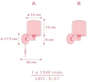 Dalber 41579S - Dětská nástěnná lampa BABY TEDDY 1xE27/15W/230V růžová