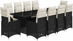 11dílný zahradní bistro set s poduškami černý polyratan 3277275