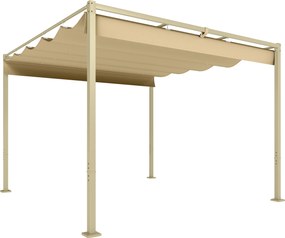 zahradní pergola 3 x 3 m se stahovací střechou, altán, stínící stříška, UPF30+, khaki barva