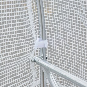 Zahradní skleník Outsunny 4x2x2 m tunelového typu s 6 větracími okny a rolovacím zipovým dveřmi pro pěstování rostlin a zeleniny, bílý