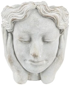 Šedý cementový květináč hlava dívky v dlaních L - 20*23*25 cm