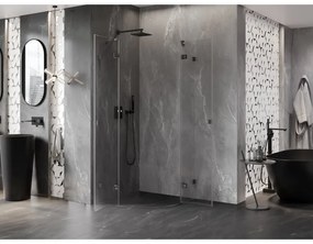Mexen Lunar, půlkruhový výklopný sprchový kout 80 x 80 cm, 8mm čiré sklo, pistolově šedý kartáčovaný - 833-080L-080P-66-00