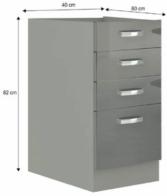 Dolní kuchyňská skříňka 40 D 4S BB Pleitton (lesk šedý). 1015555