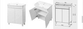 Lavedo Vivace White Mini 70 koupelnová skříňka s umyvadlem, lesk