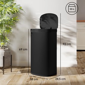 HOMCOM Senzorový odpadkový koš 55L Odpadkový koš s víkem s tichým zavíráním z nerezové oceli, pro kuchyň, fitness studio, kancelář, černá
