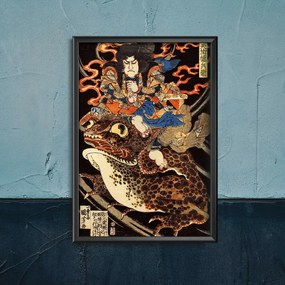 Retro plakát Tenjiku Tokubei Jízda na gigantické ropuchy