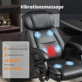 HOMCOM Ergonomická kancelářská židle s masážní funkcí, kancelářská židle s opěrkou nohou, černá umělá kůže