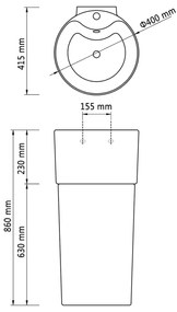 vidaXL Stojací umyvadlo keramické kulaté bílé, otvor na baterií, přepad