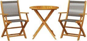 3dílný bistro set šedý polypropylen a masivní dřevo 3281854