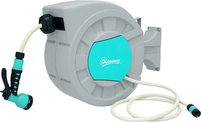 Zavlažovací cívka Outsunny s hadicí 25 m, 180° otočný box, montáž na zeď, automatické navíjení hadice, sprcha se 7 funkcemi, Zelená+Šedá | Aosom
