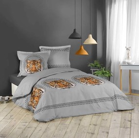Bavlněné povlečení na postel šedé barvy s tygrem JACANA 200 x 200 cm
