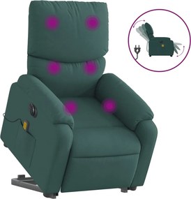 Elektrické zvedací masážní polohovací křeslo zelené textil 3204866