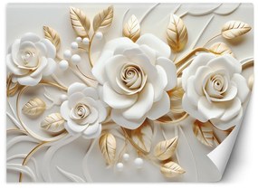 Gario Fototapeta Bílé růže se zlatými listy Materiál: Vliesová, Rozměry: 200 x 140 cm