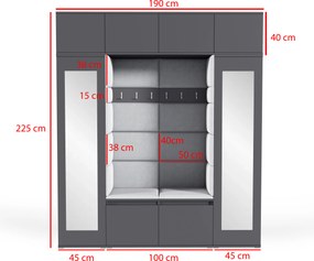 Eka Předsíňová stěna s čalouněnými panely Trinity 32 - Grafit / Šedá 2314