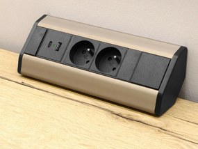 Design Light Zásuvková lišta rohová CORNER USB - 2x 230V + USB nab. A+C - nerez/černá