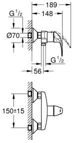 GROHE 23631000 - Sprchová baterie BAUCURVE 150 mm lesklý chrom